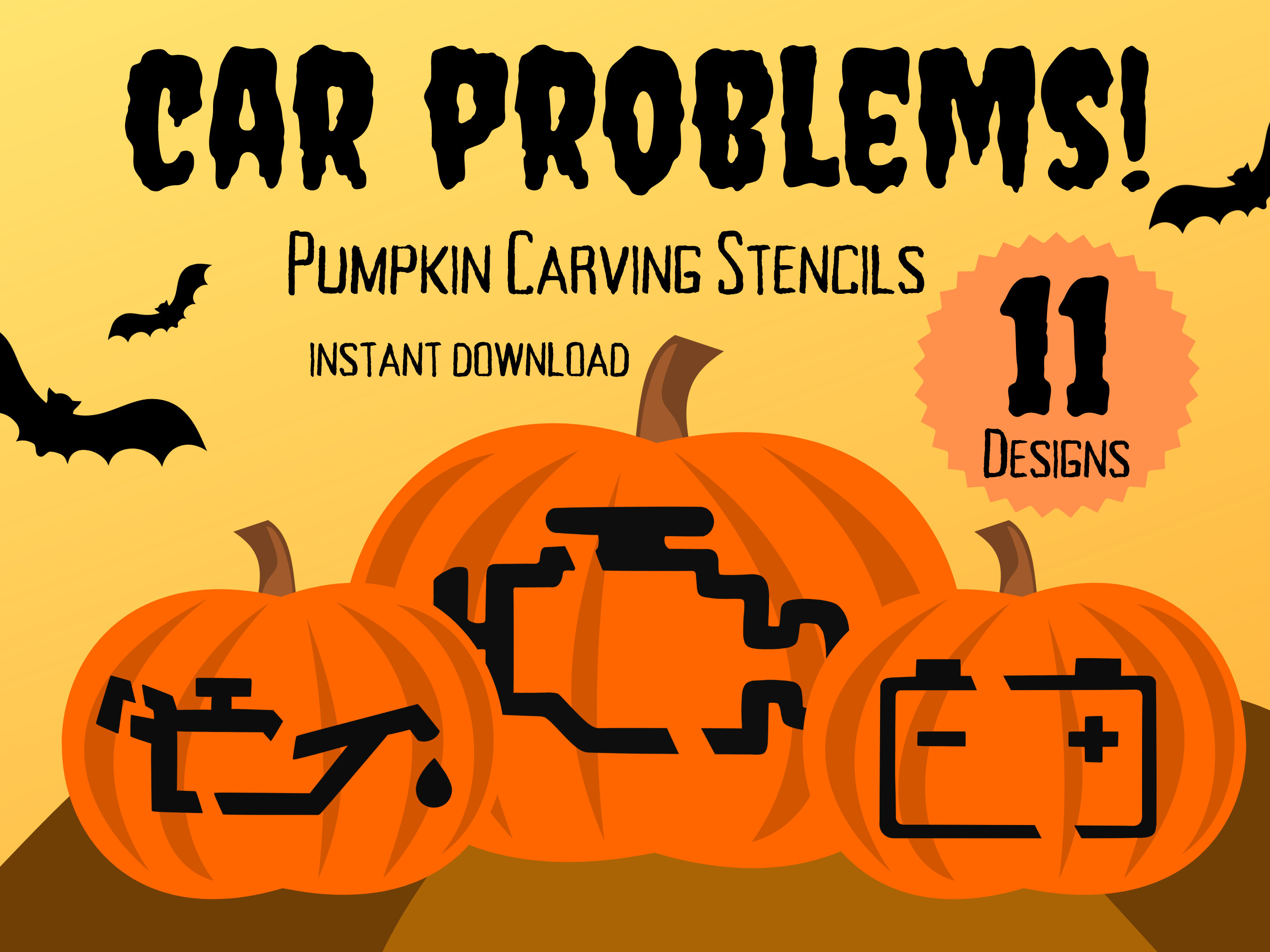 Car Problems Pumpkin Carving Stencils | 11 Unique Car Warning Lights ...