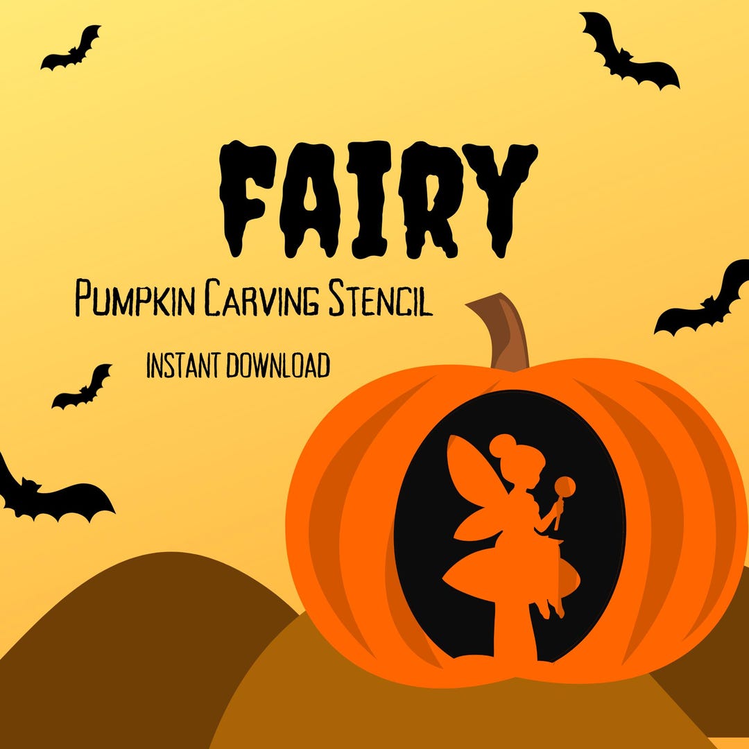 Fairy on a Toadstool Pumpkin Carving Stencil | 1 Unique Cottagecore ...