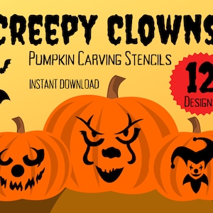 Creepy Clown Pumpkin Carving Stencils | 12 Unique Halloween Jack O ...
