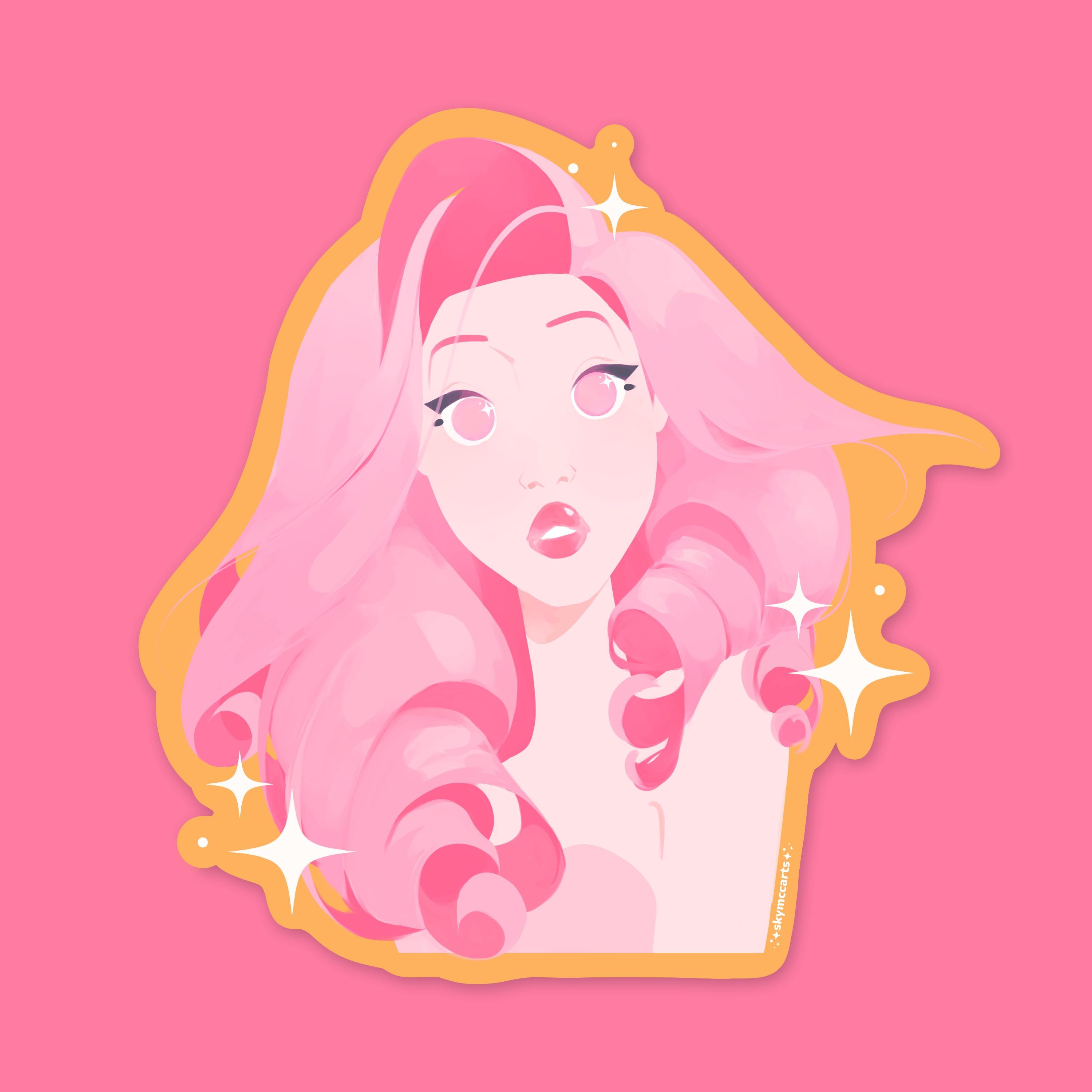 Pink Girl Holographic Vinyl Sticker || Bubbleglam, Water Bottle Decal ...