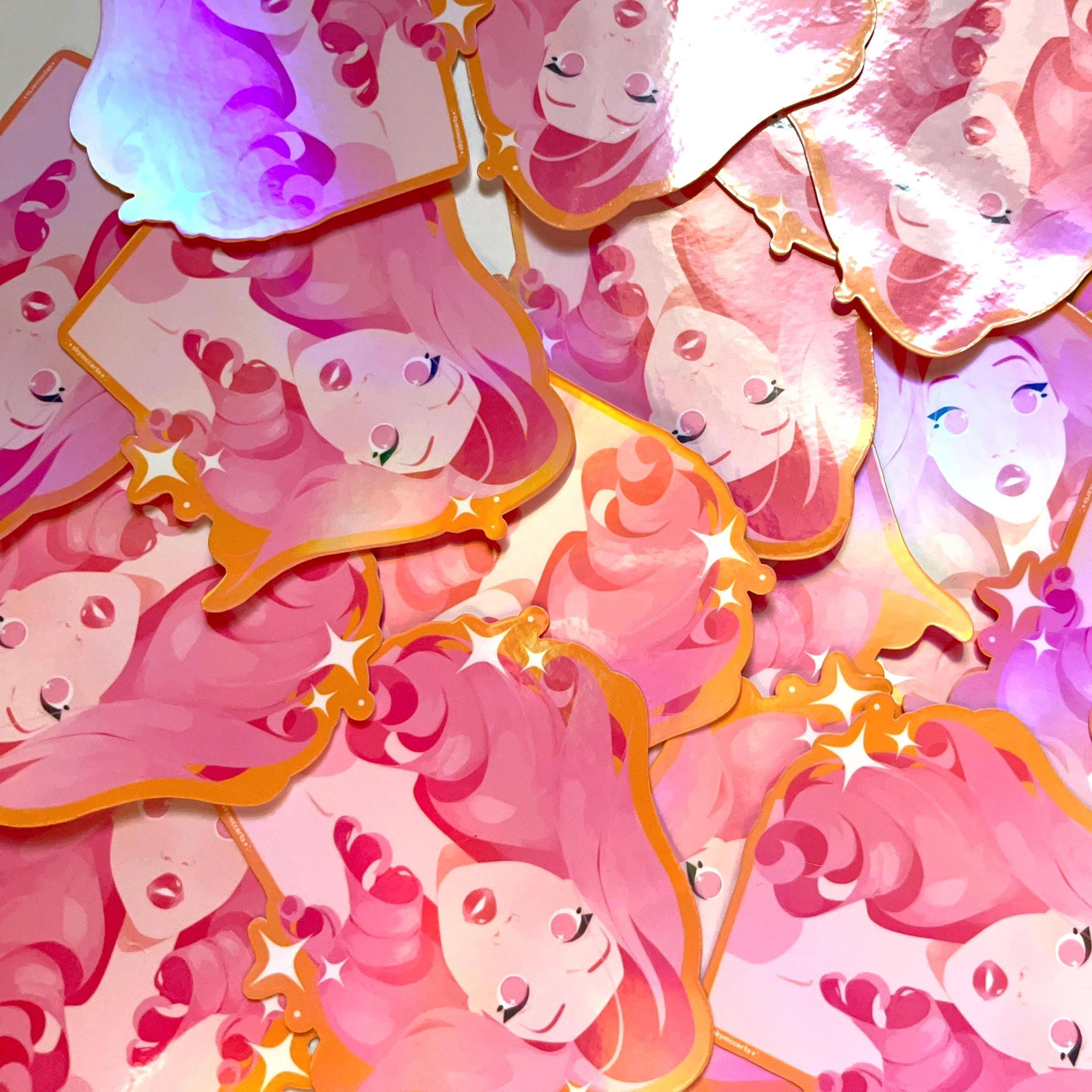 Pink Girl Holographic Vinyl Sticker || Bubbleglam, Water Bottle Decal ...