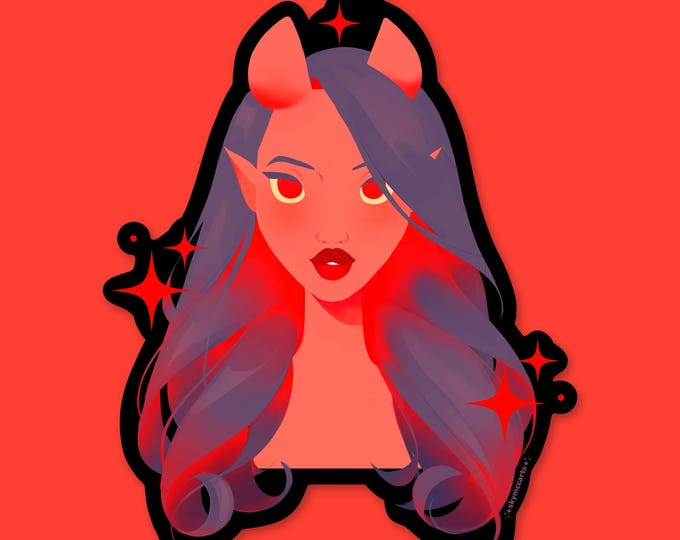 Demon Girl Holographic Vinyl Sticker || Devilcore, Water Bottle Decal ...