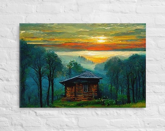 Rustic Cabin Landscape Art - Etsy