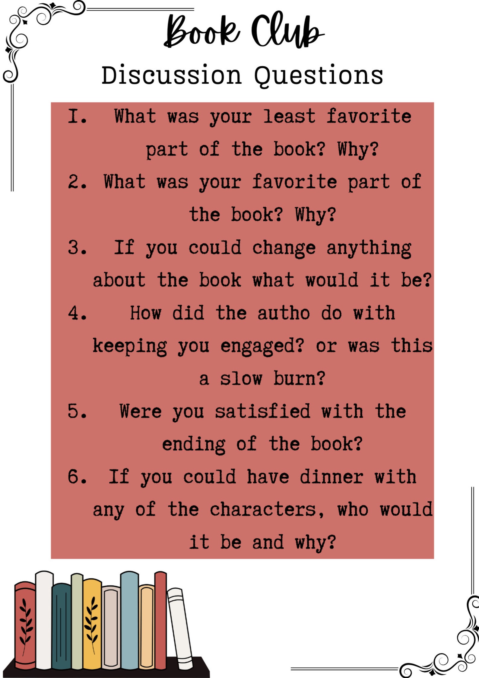 Book Club Discussion Questions - Easy to Use, Easy to Download, PDF ... Book Club Discussion Questions - Easy to Use, Easy to Download, PDF ...