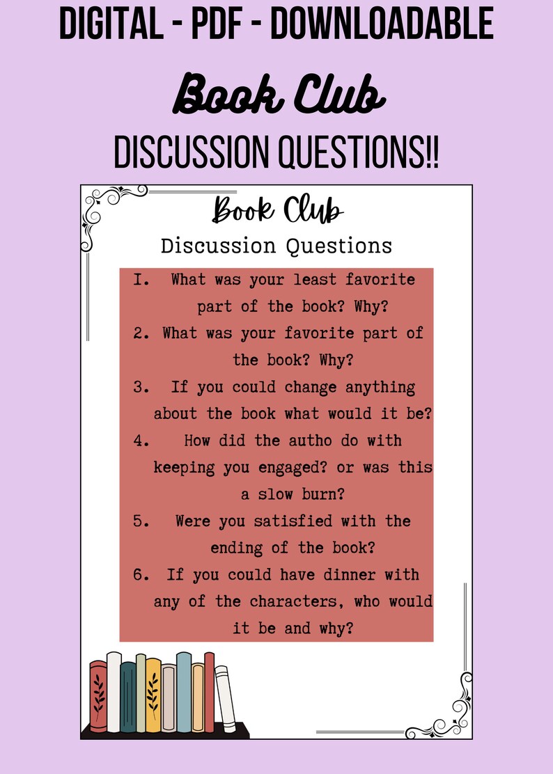 Book Club Discussion Questions - Easy to Use, Easy to Download, PDF ...