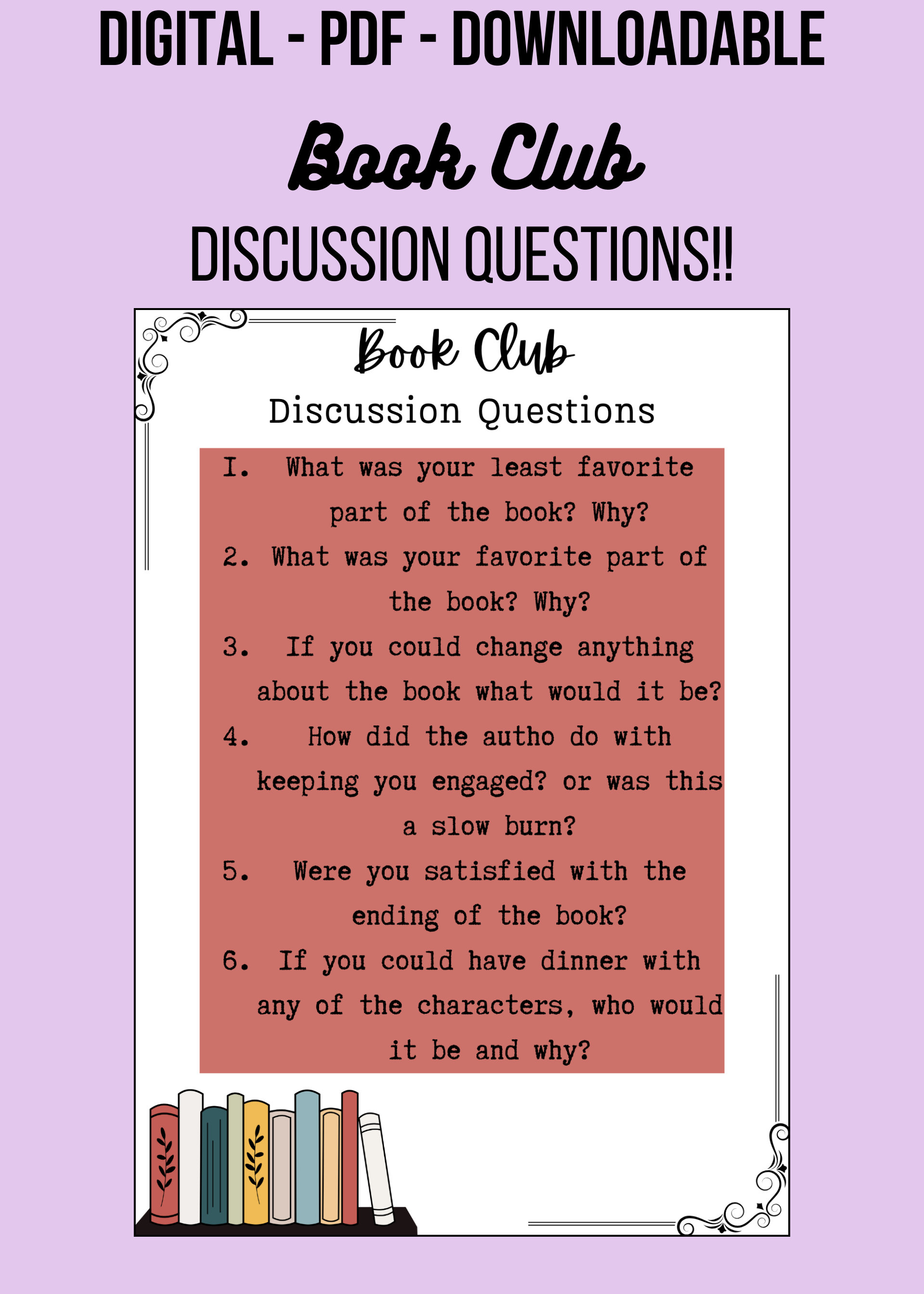 Book Club Discussion Questions - Easy to Use, Easy to Download, PDF ...