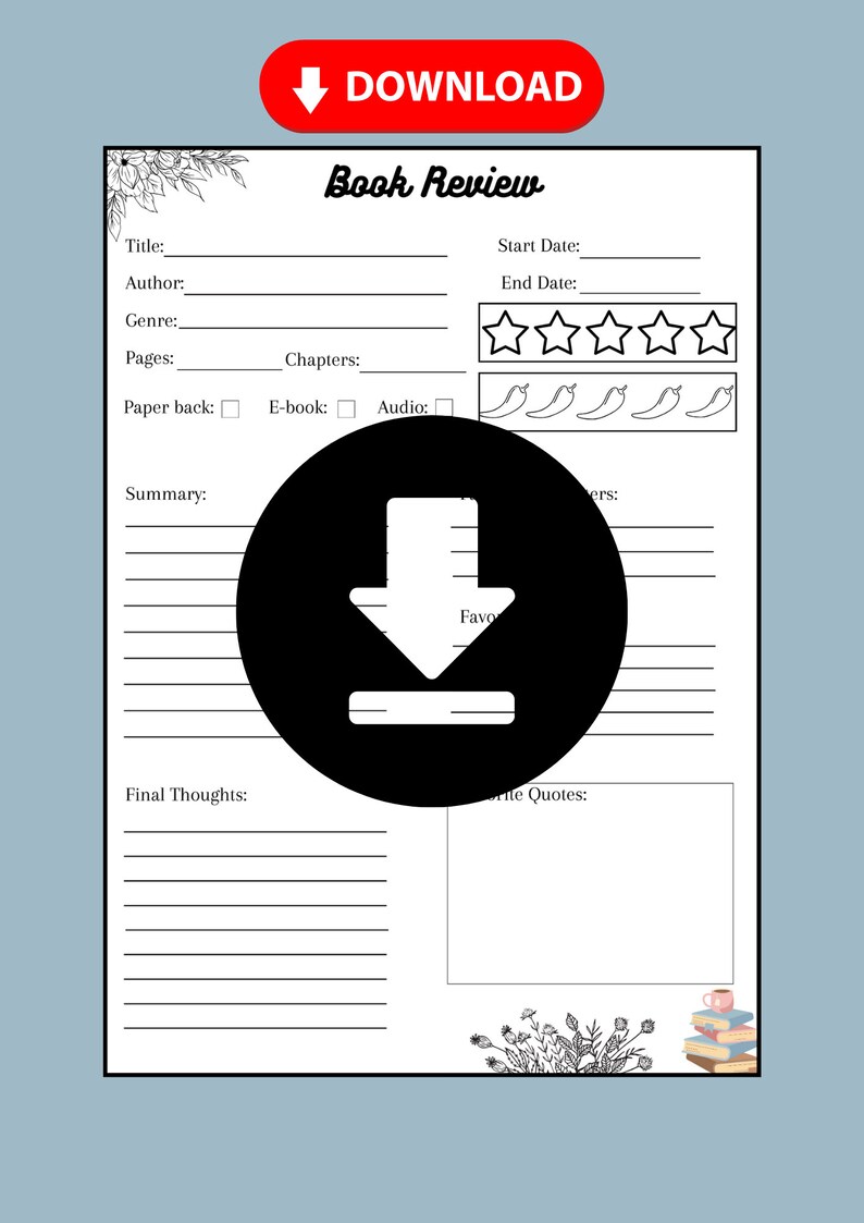Book Club Review Template PDF Digital Book Review - Etsy