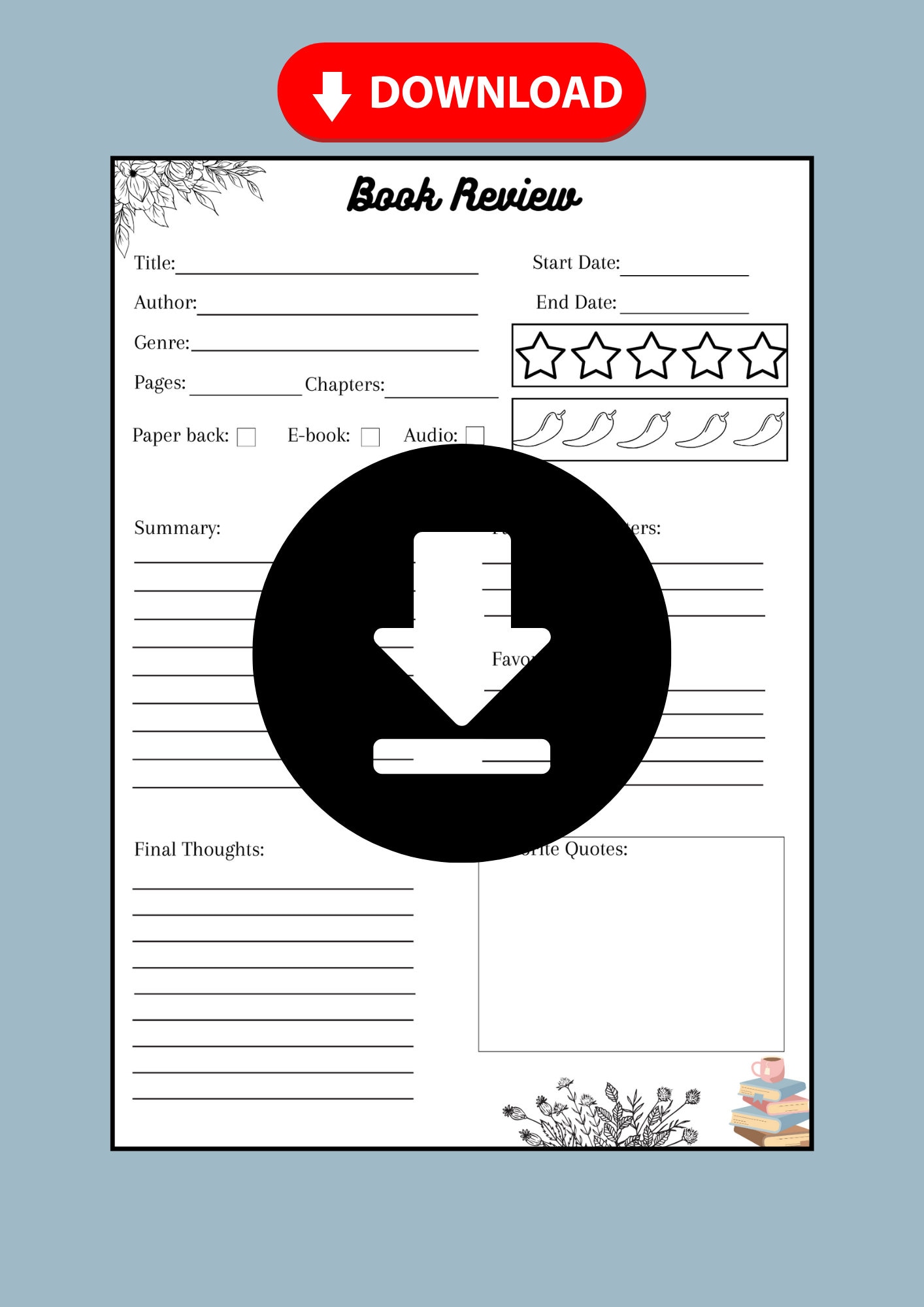 Book Club Review Template PDF Digital Book Review - Etsy