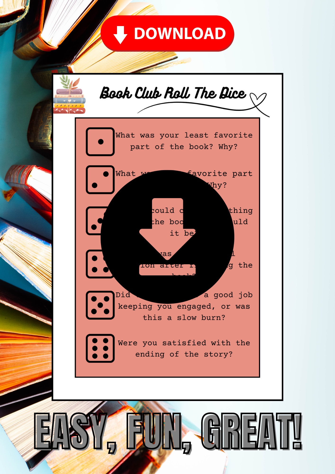 Book Club Roll the Dice Game - Fun Icebreaker Questions (PDF) - Etsy