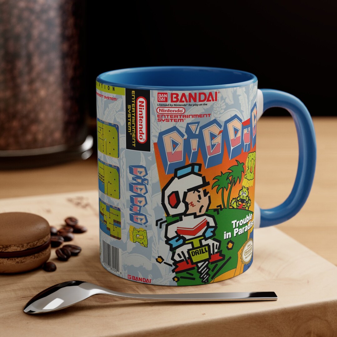 Dig Dug 2 NES 8 Bit Game Box Cover Famicom Accent Coffee Mug, 11oz Blue ...
