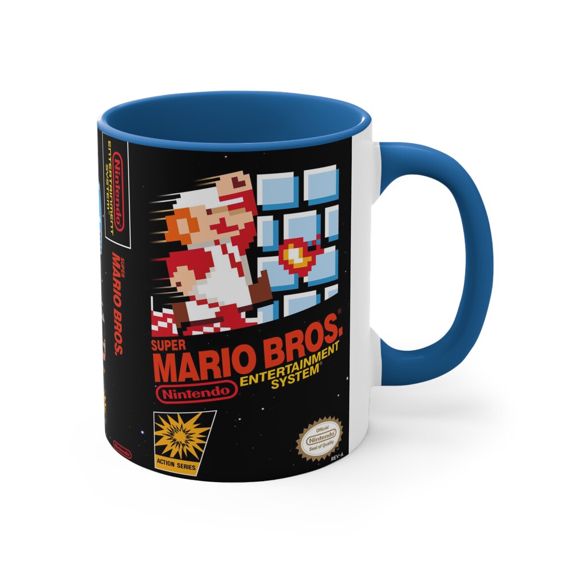 S Mario Bros NES 8 Bit Game Box Cover Famicom Accent Coffee Mug, 11 Oz ...