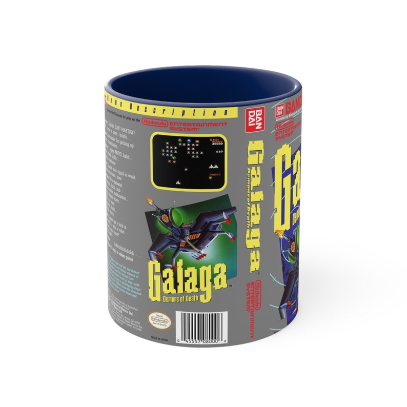 Galaga NES 8 Bit Game Box Cover Famicom Accent Coffee Mug, 11oz Navy - Etsy