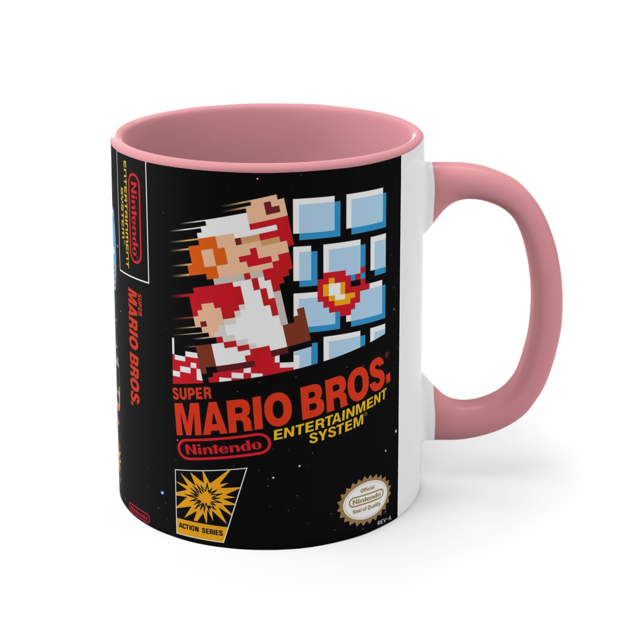 S Mario Bros NES 8 Bit Game Box Cover Famicom Accent Coffee Mug, 11 Oz ...