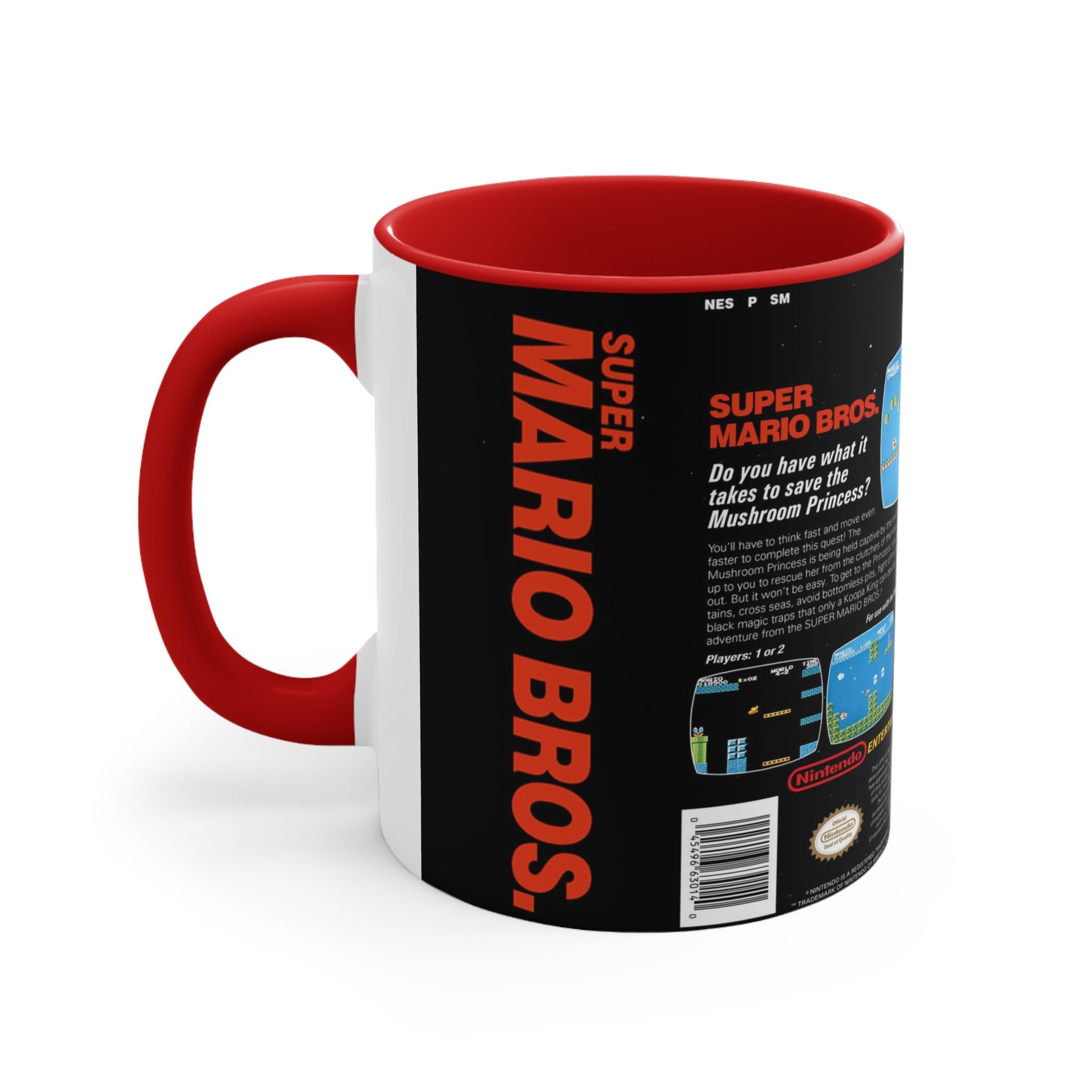 S Mario Bros NES 8 Bit Game Box Cover Famicom Accent Coffee Mug, 11 Oz ...