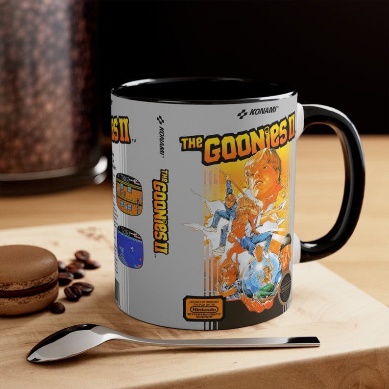 The Goonies 2 NES 8 Bit Game Box Cover Famicom Accent Coffee Mug, 11oz ...