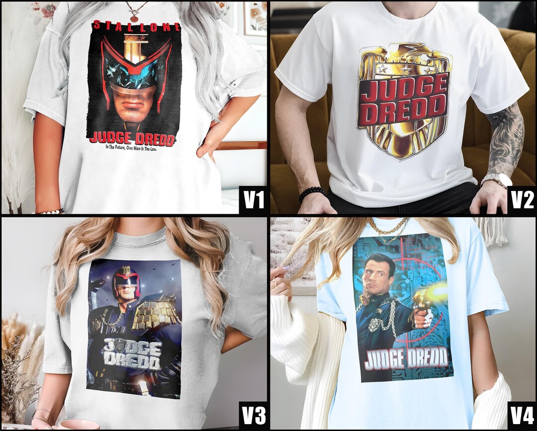 Judge Dredd V1-V4 Natural T Shirt Movie Poster Retro Vintage Cotton Men ...