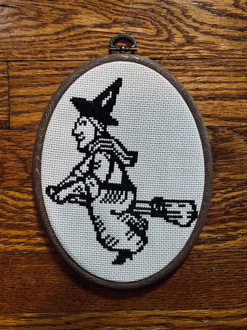 Woodcut Occult Demon & Witch Riding on Broom Cross Stitch Pattern PDF ...