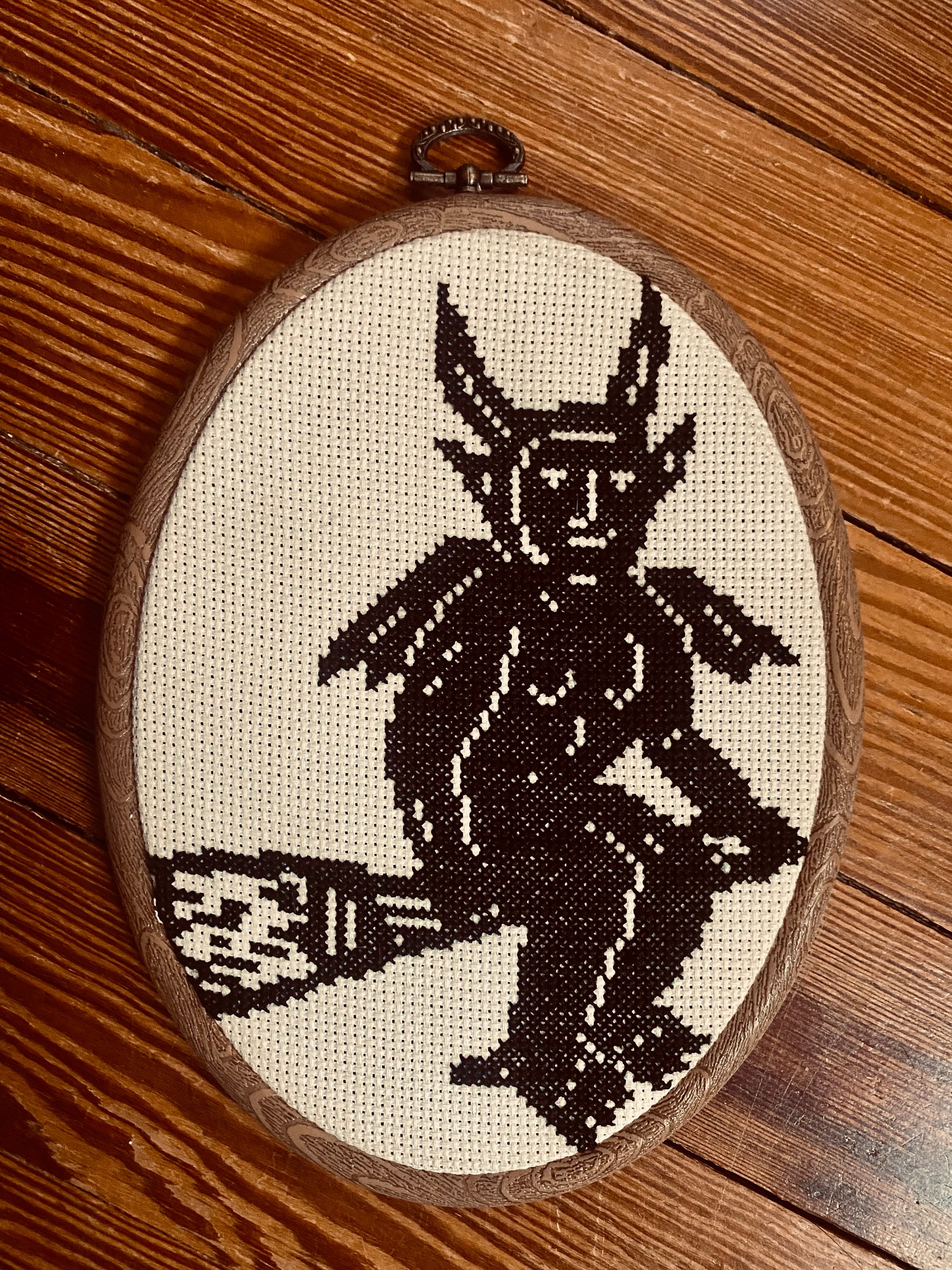 Woodcut Occult Demon & Witch Riding on Broom Cross Stitch Pattern PDF ...
