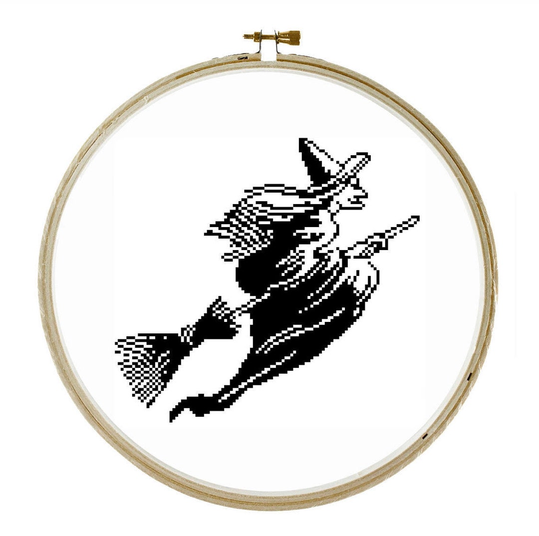 Flying Witch Cross Stitch Pattern PDF Halloween - Etsy
