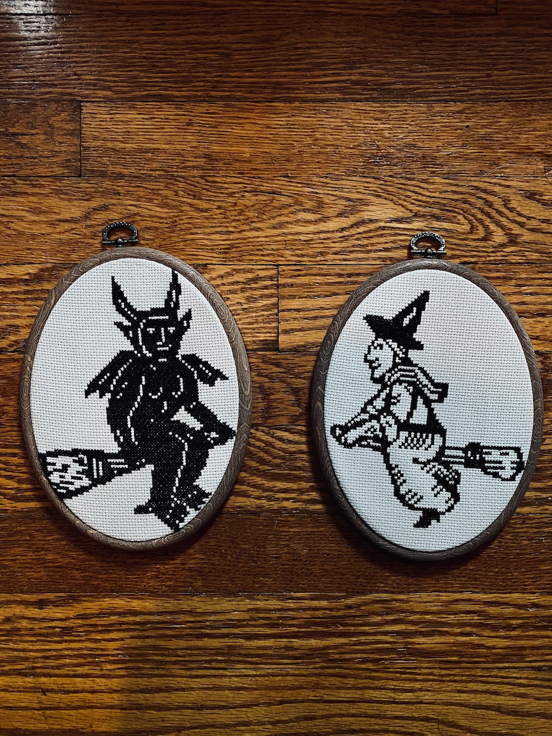 Woodcut Occult Demon & Witch Riding on Broom Cross Stitch Pattern PDF - Etsy