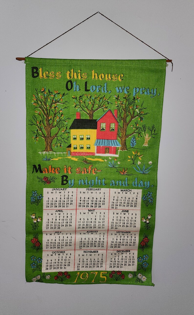 1975 Linen Tea Towel Hanging Calendar - Etsy