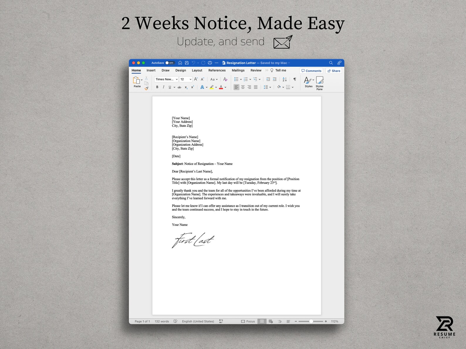 Resignation Letter Resignation Template Notice Letter - Etsy