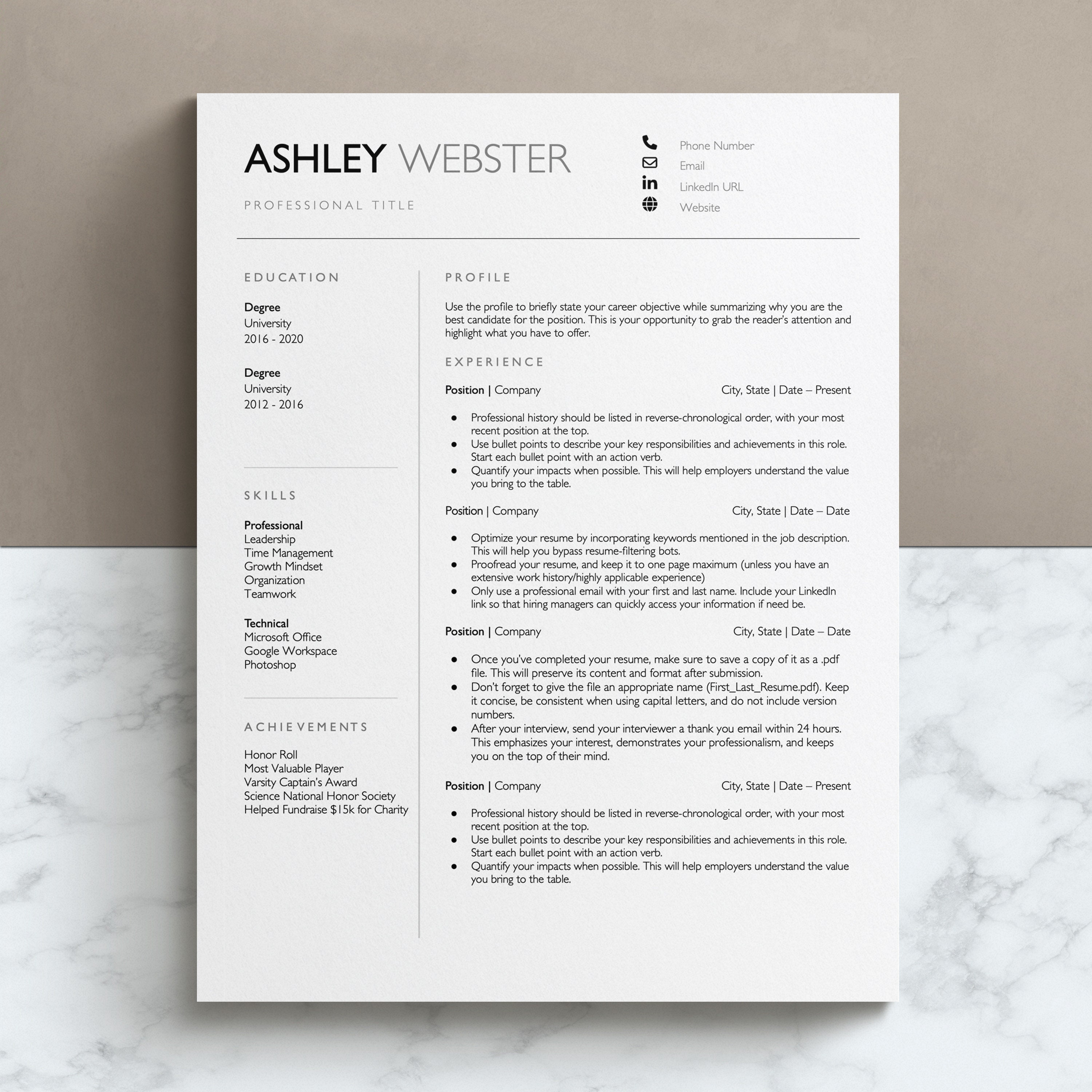 Modern, Minimal Resume Template for Word, Google Docs, Pages CV ...