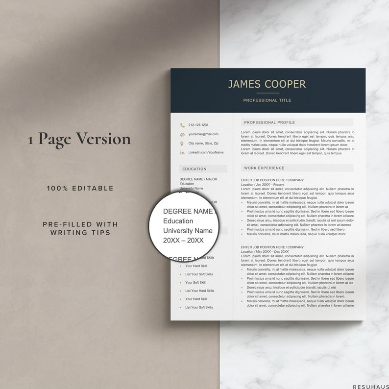 Professional Resume Template Word | Resume Cover Letter Template | Blue ...