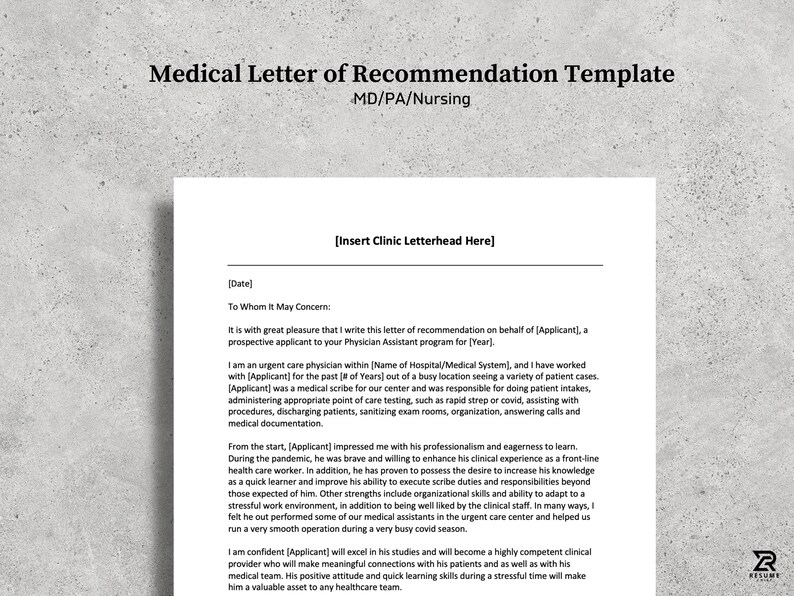 Medical Letter of Recommendation Template Recommendation - Etsy