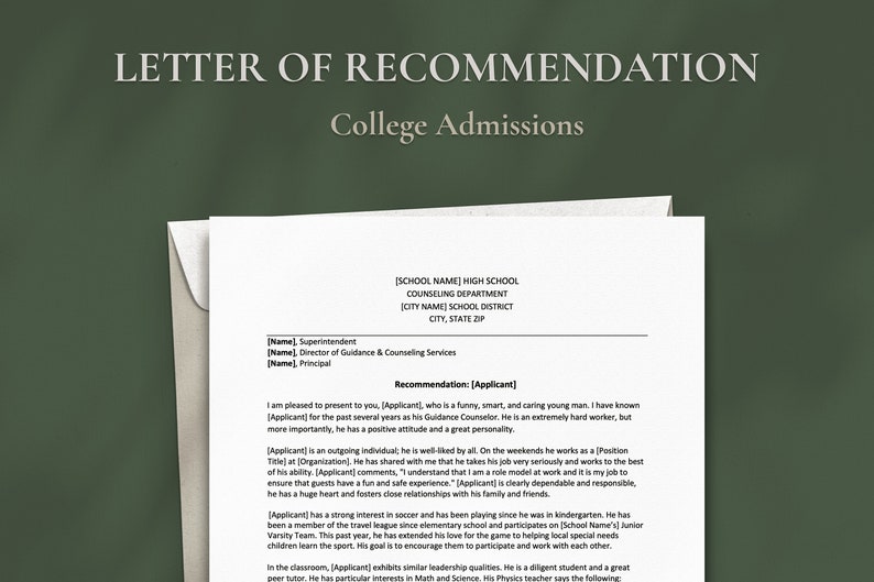 College Letter of Recommendation Recommendation Letter - Etsy