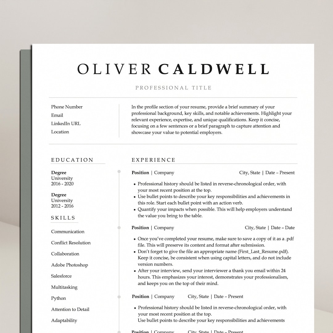 Executive Resume Template for Word Professional Resume CV Template ...