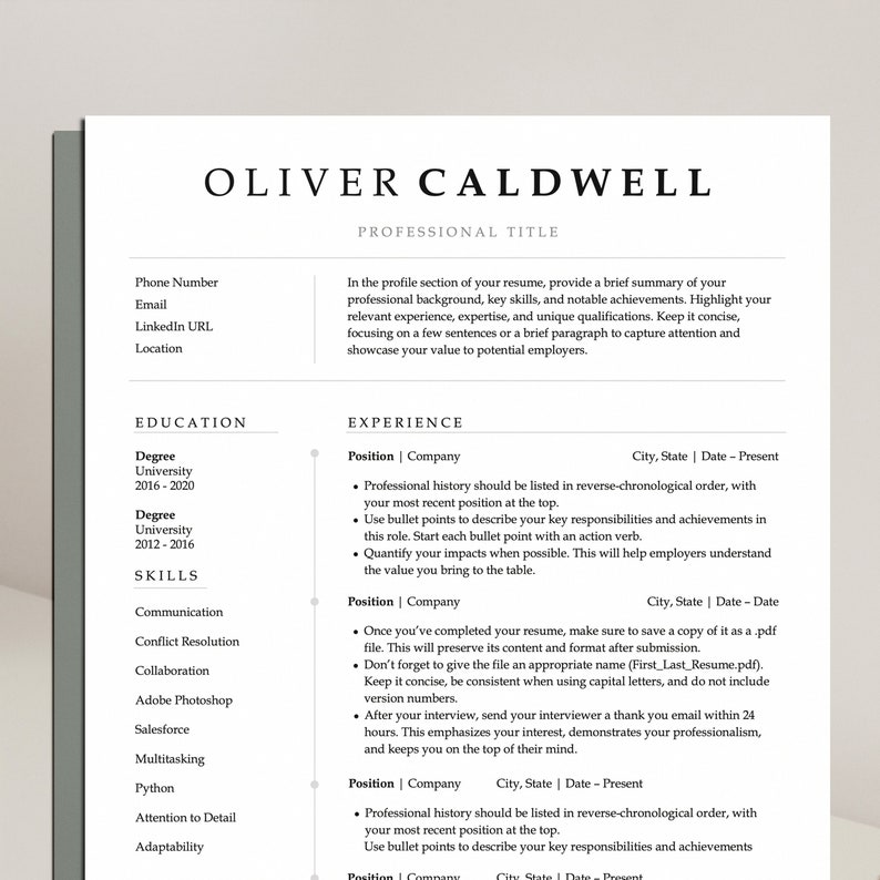 Executive Resume Template for Word Professional Resume CV - Etsy