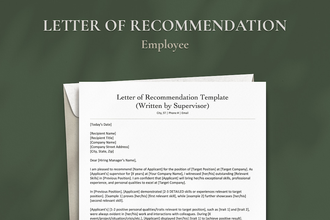 Letter of Recommendation Template Recommendation Letter - Etsy