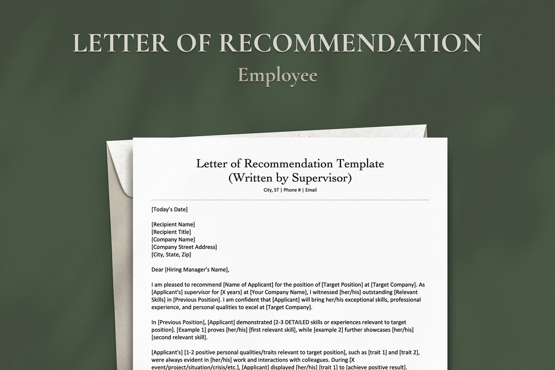 Letter of Recommendation Template Recommendation Letter - Etsy