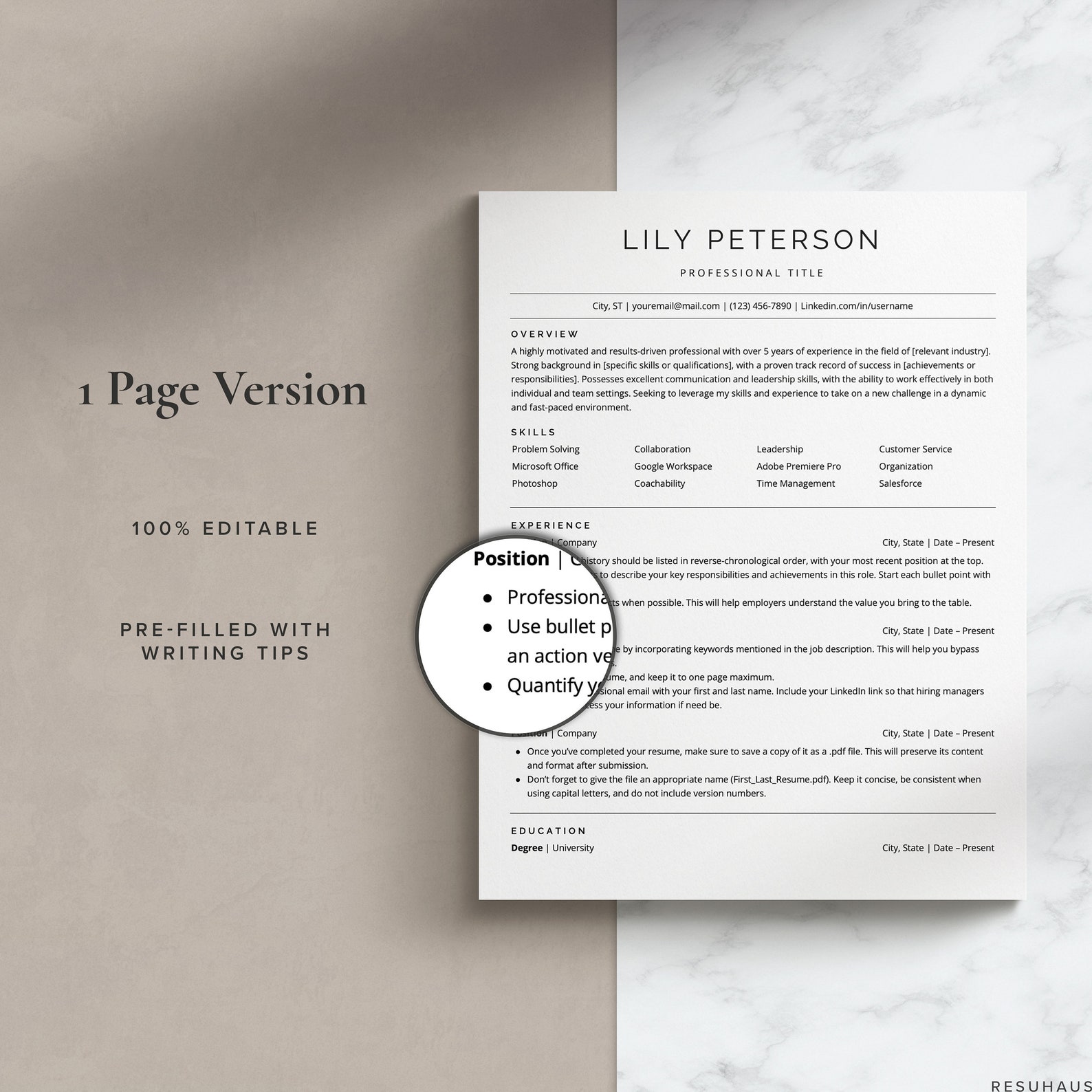 ATS Resume Template for Word, Google Docs, Apple Pages | Professional ...