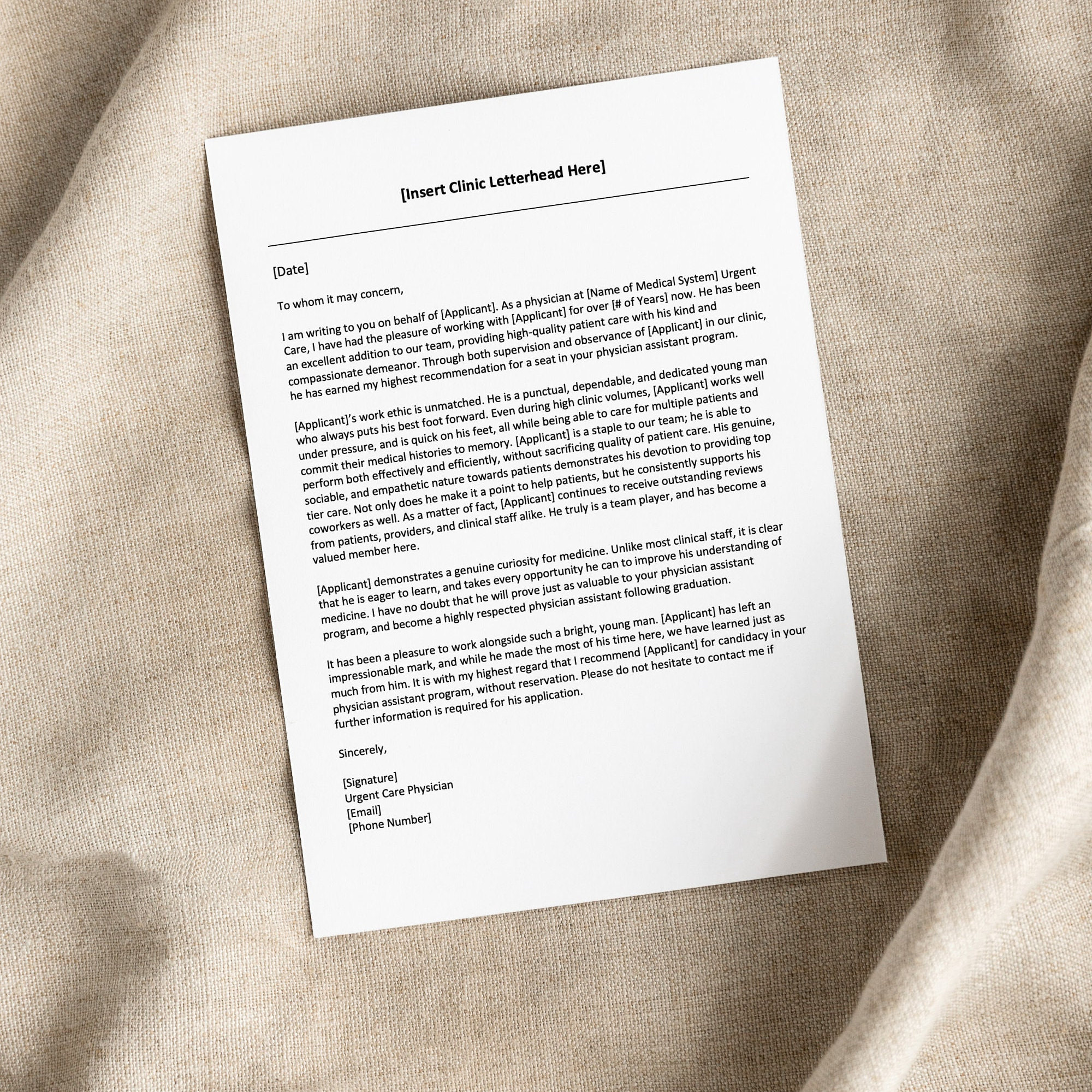 Letter of Recommendation Template | Medical | Physician Assistant ...