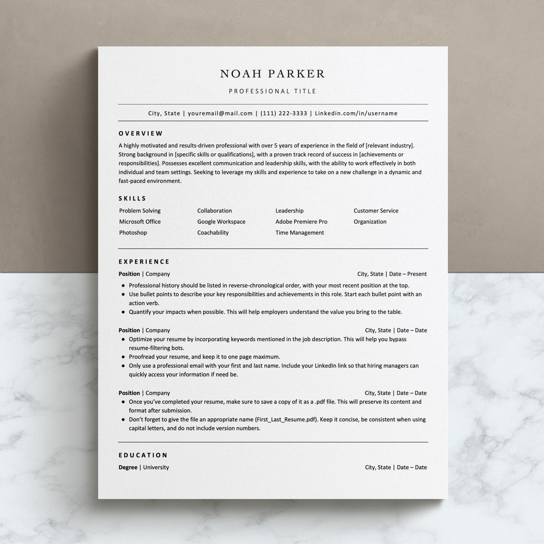 ATS Friendly Resume Template for Word, Google Docs, Pages Resume 2023 ...