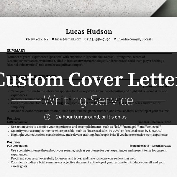 Resume Cover Letter - Etsy