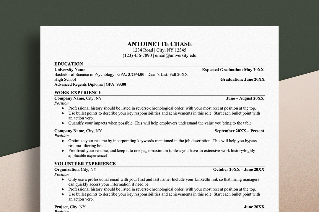 College Resume Academic Resume Resume Template - Etsy