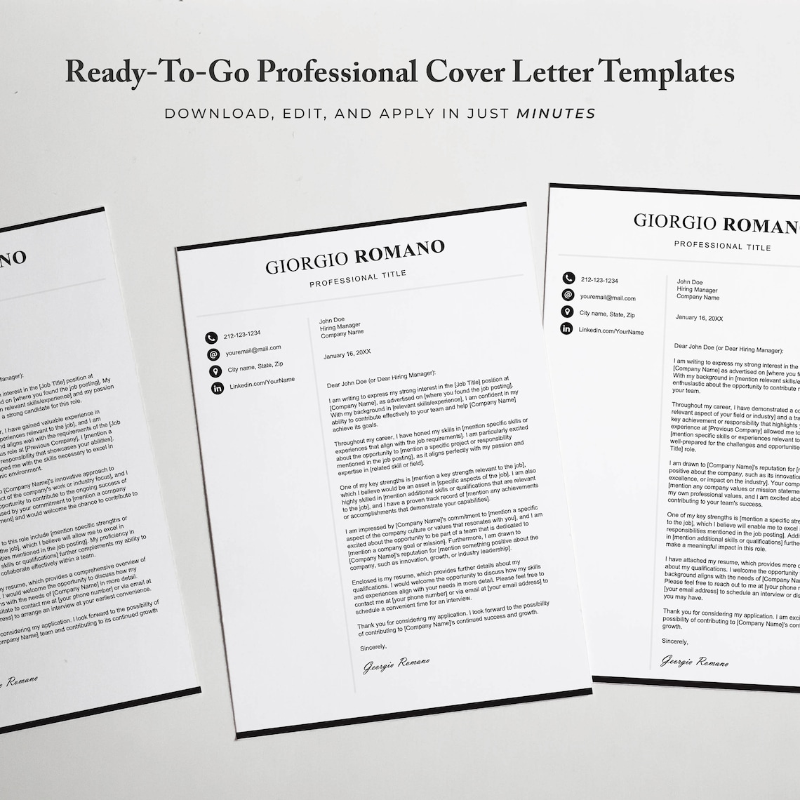 Professional Cover Letter Templates | Editable Resume Cover Letter ...