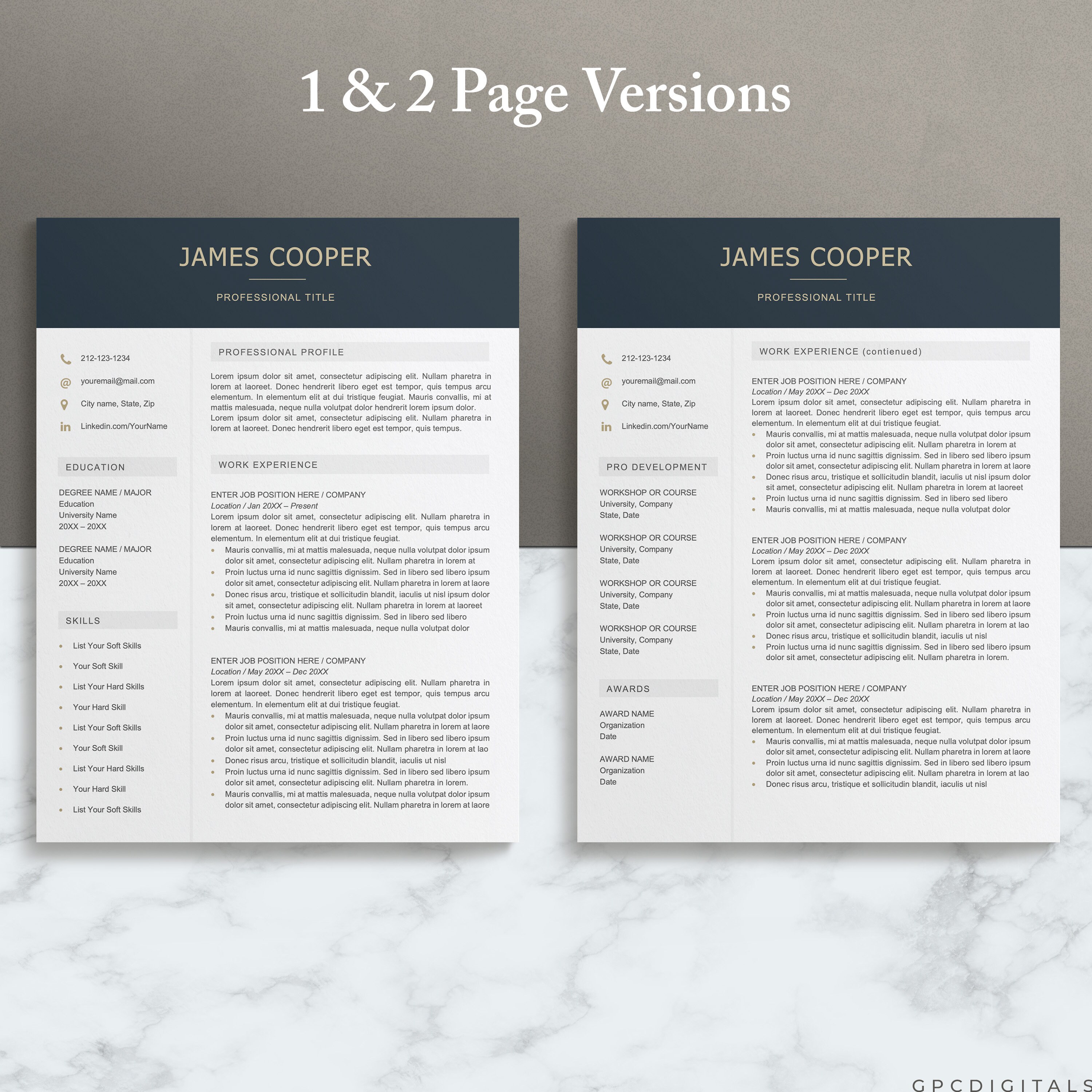 Professional Resume Template Word Resume Cover Letter - Etsy