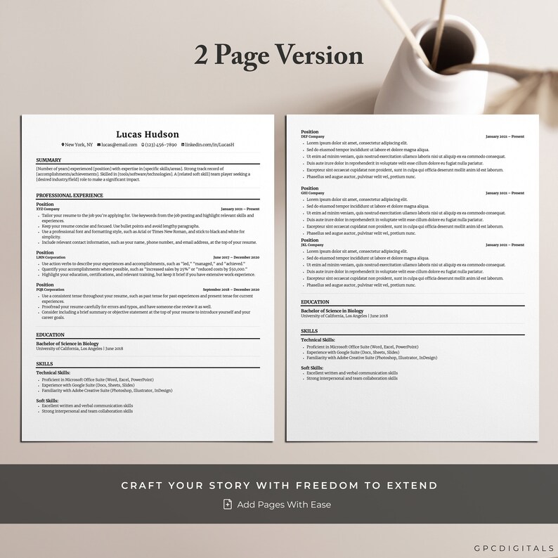 ATS Friendly Resume Template for Word Google Docs Pages - Etsy