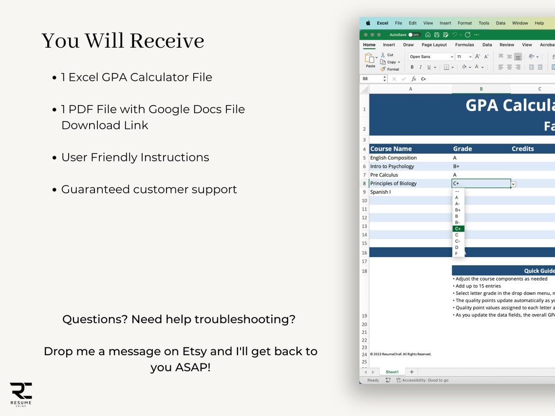 GPA Calculator | Grade Calculator | Excel | Calculator | Grade Tracker ...