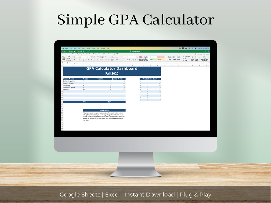GPA Calculator | Grade Calculator | Excel | Calculator | Grade Tracker ...