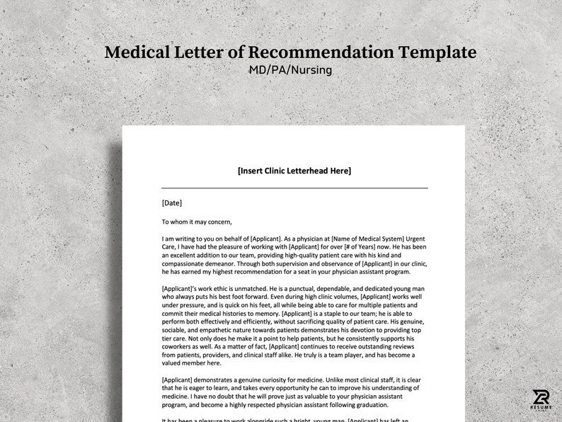 Letter of Recommendation Template Medical Physician - Etsy