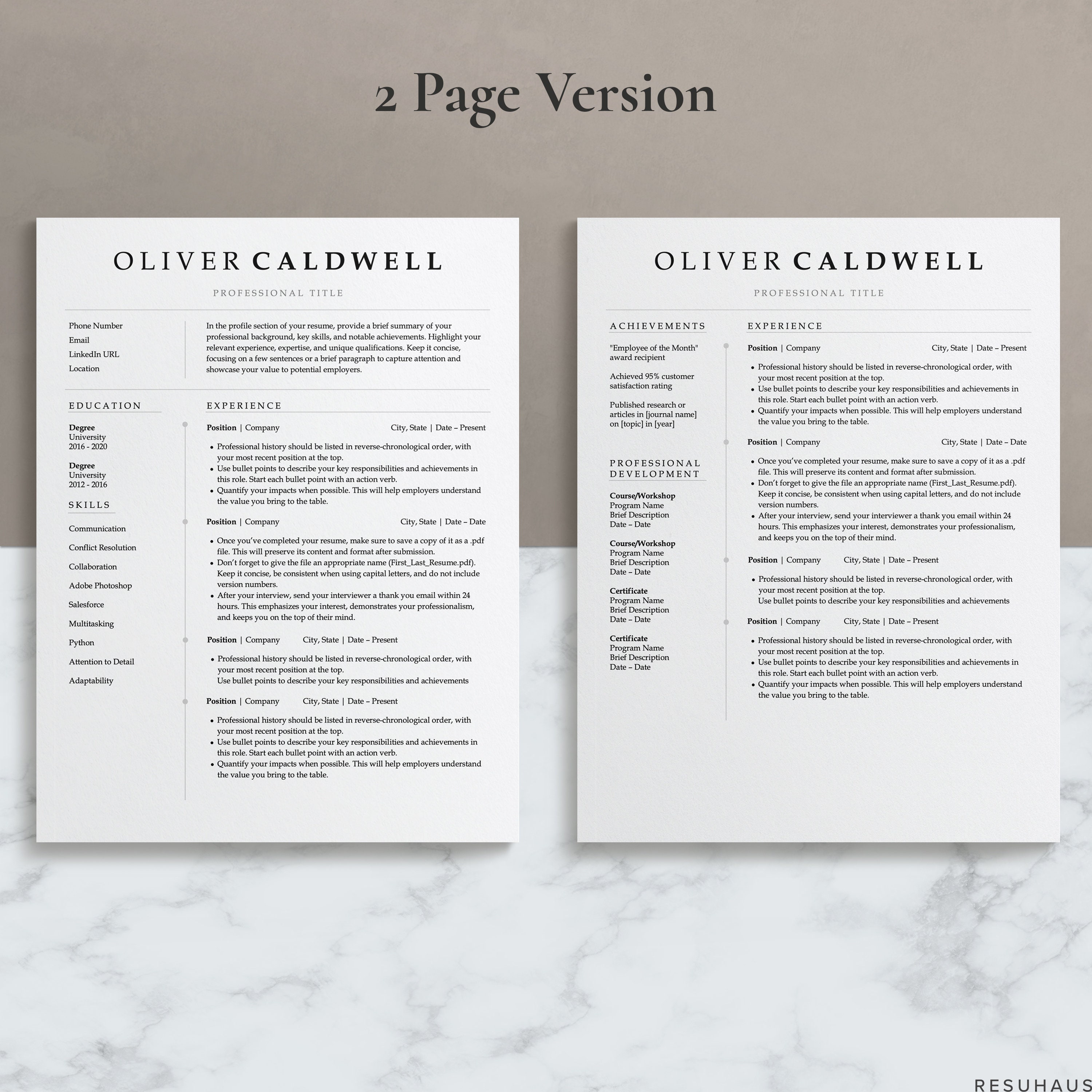 Executive Resume Template for Word Professional Resume CV Template ...
