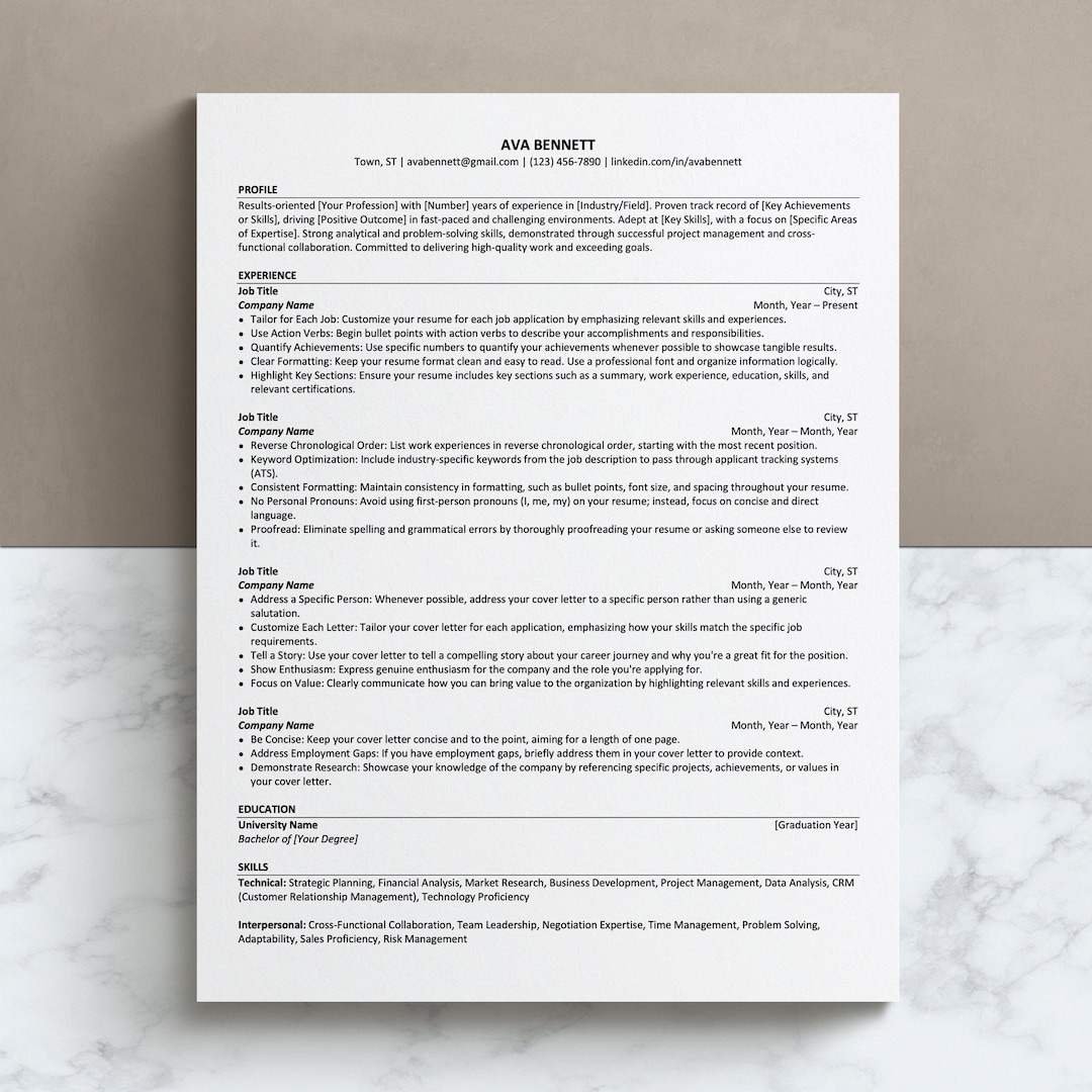 ATS Friendly Resume Template for Google Docs, Word, Pages | ATS Resume ...