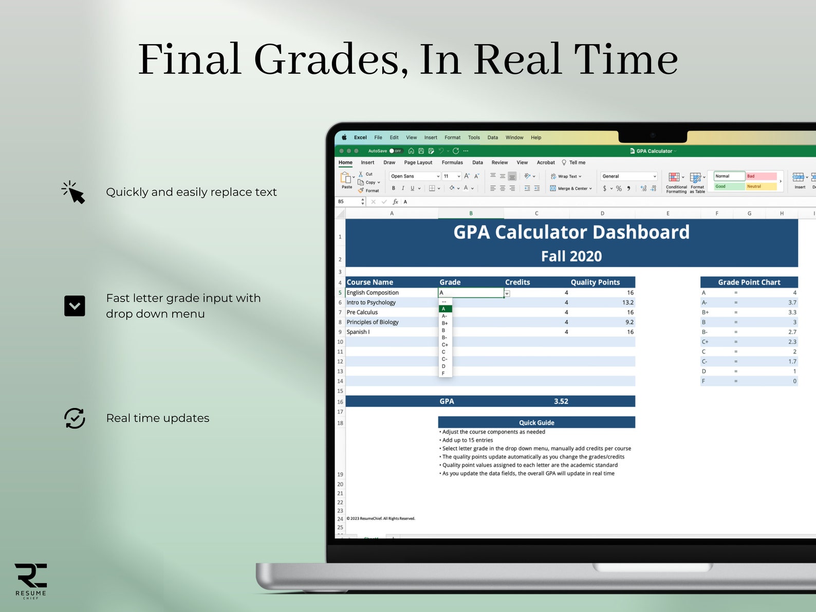 GPA Calculator | Grade Calculator | Excel | Calculator | Grade Tracker ...
