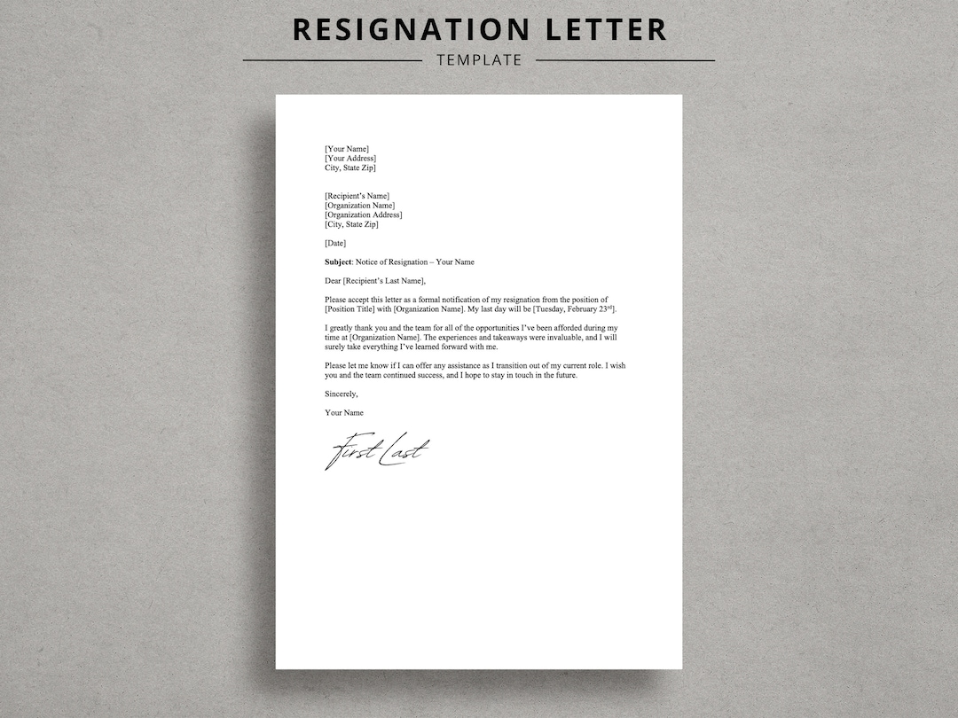 Resignation Letter Resignation Template Notice Letter - Etsy UK