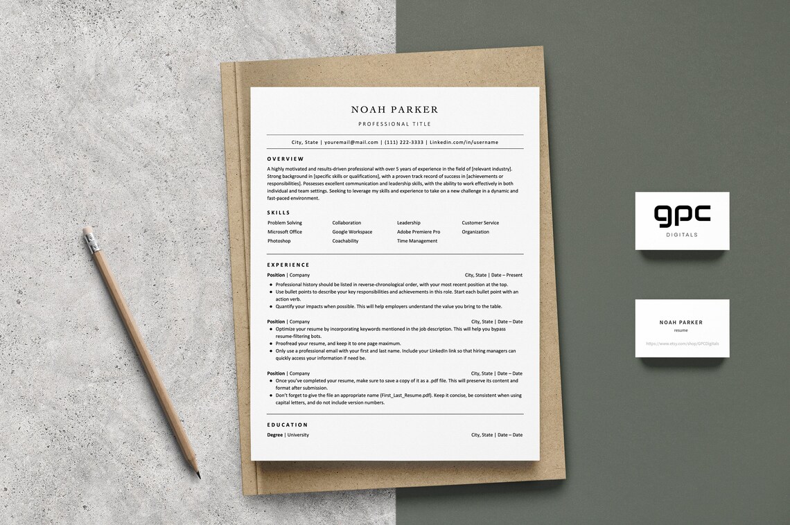 ATS Friendly Resume Template for Word Google Docs Pages - Etsy